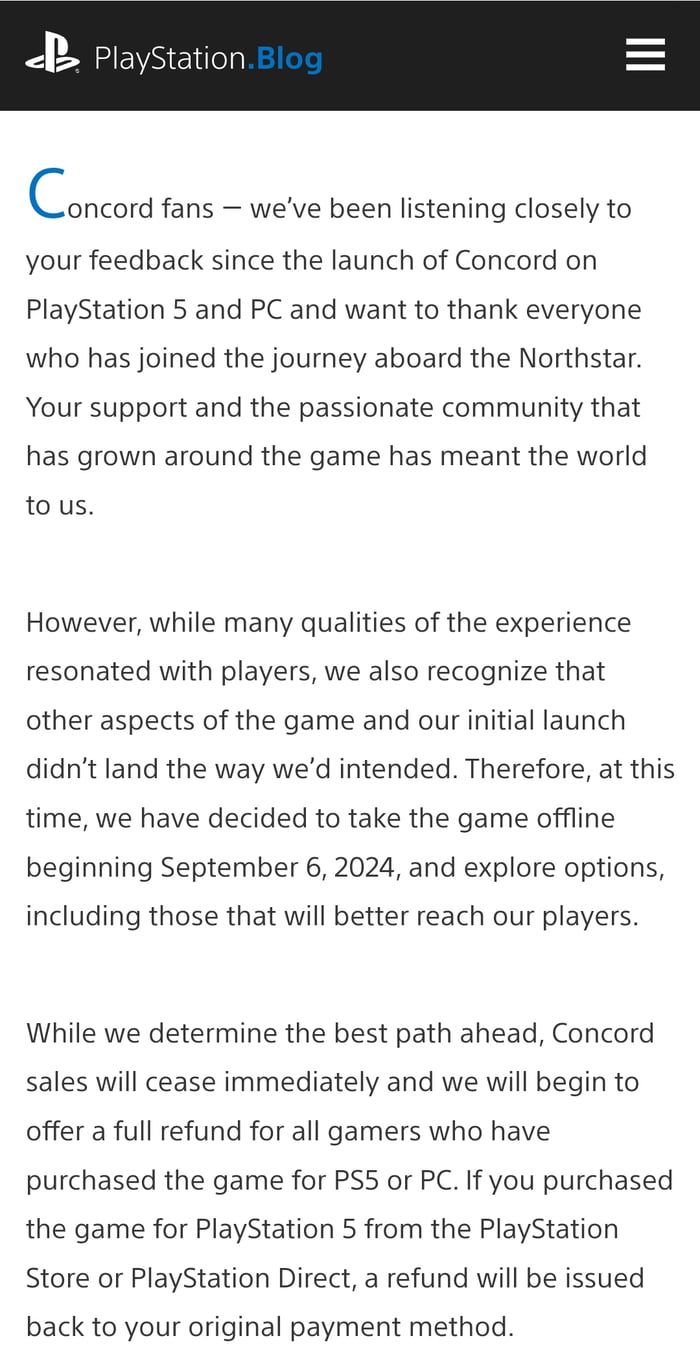 Concord is officially dead, full refund for everyone who bought it. - 9GAG