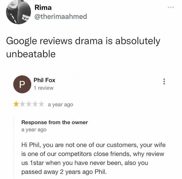 Google reviews are wild, owner dropped a bomb - 9GAG