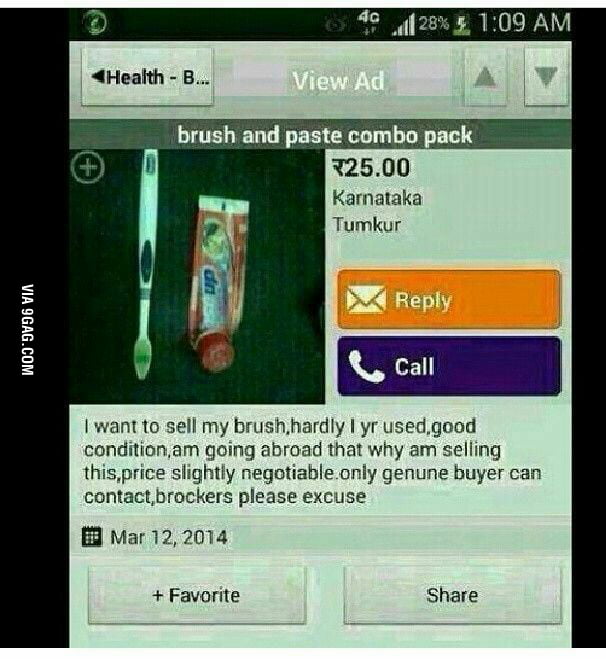 Used toothbrush for sale.... interested anyone??? - 9GAG