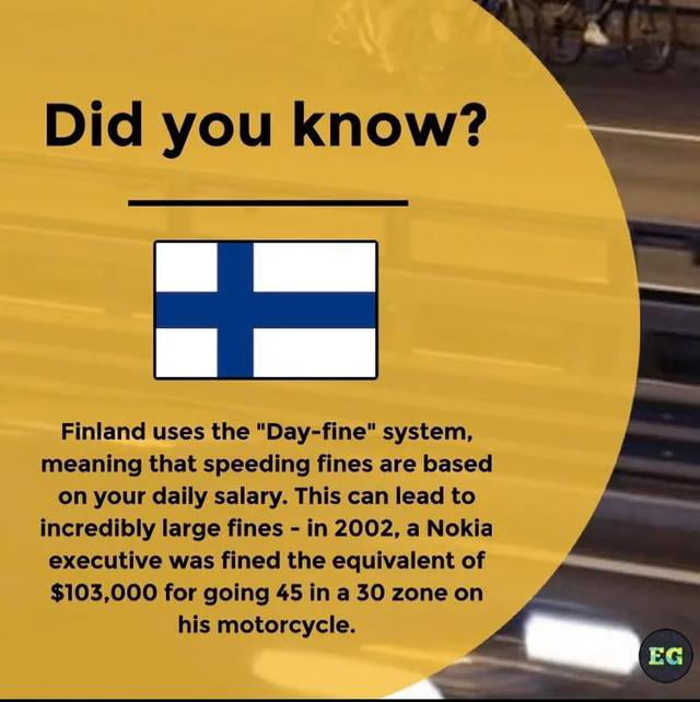 Speeding fines in Finland are based on the driver's income - 9GAG
