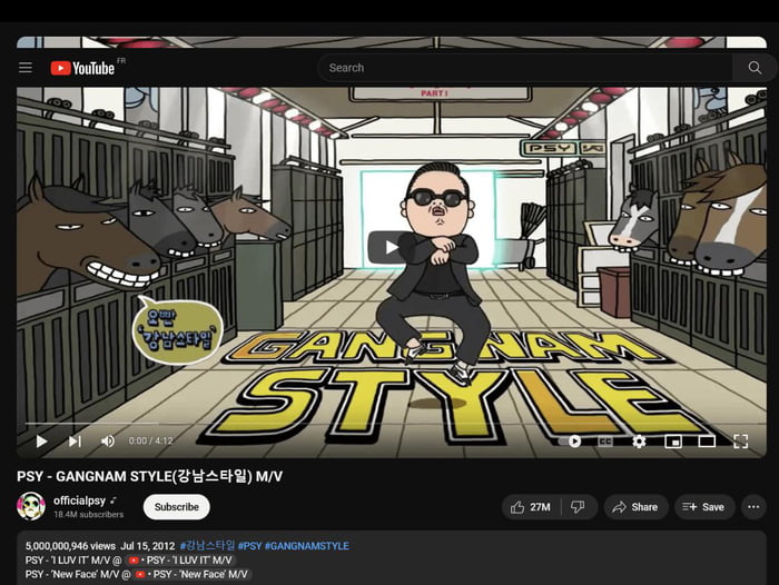 Today, after more than 11 years, Gangnam Style finally reached 5 ...