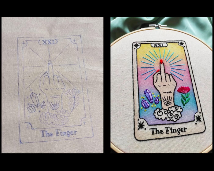 The sketch and the finished embroidery piece (4 hours of handwork). - 9GAG