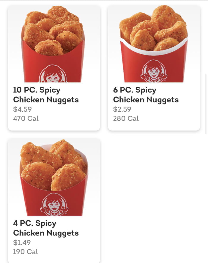 10 pc. = $4.59/$0.459 per nugget; 6 pc. + 4 pc. = $4.08/$0.408 per ...