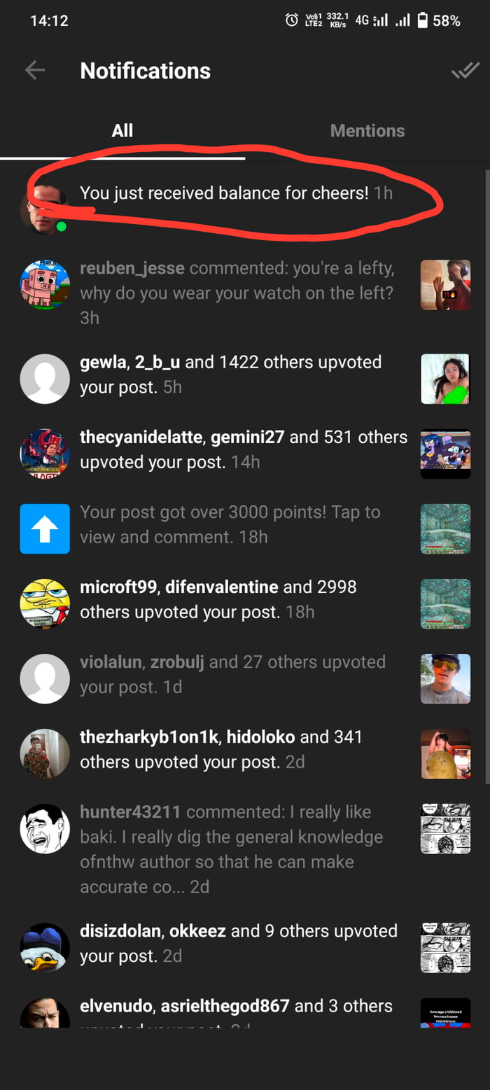 My notices say I received balance for cheers. Whatever the hell that means. What does that mean ...