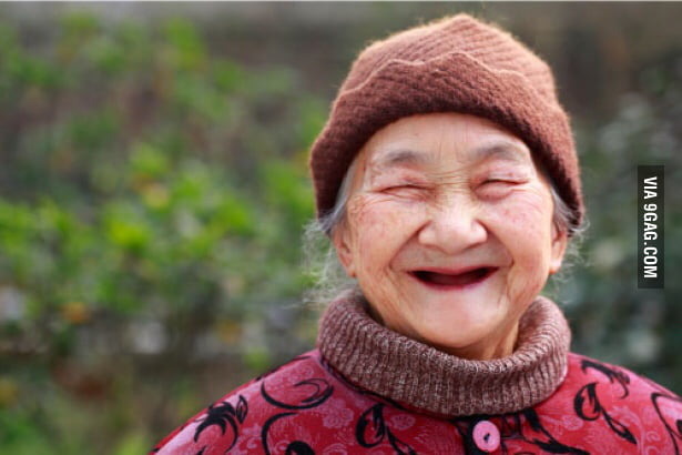 The teeth of this grandma are brighter than my future. :'( - 9GAG