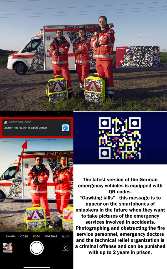 QR Codes on german emergency vehicles showing wrongdoing - 9GAG