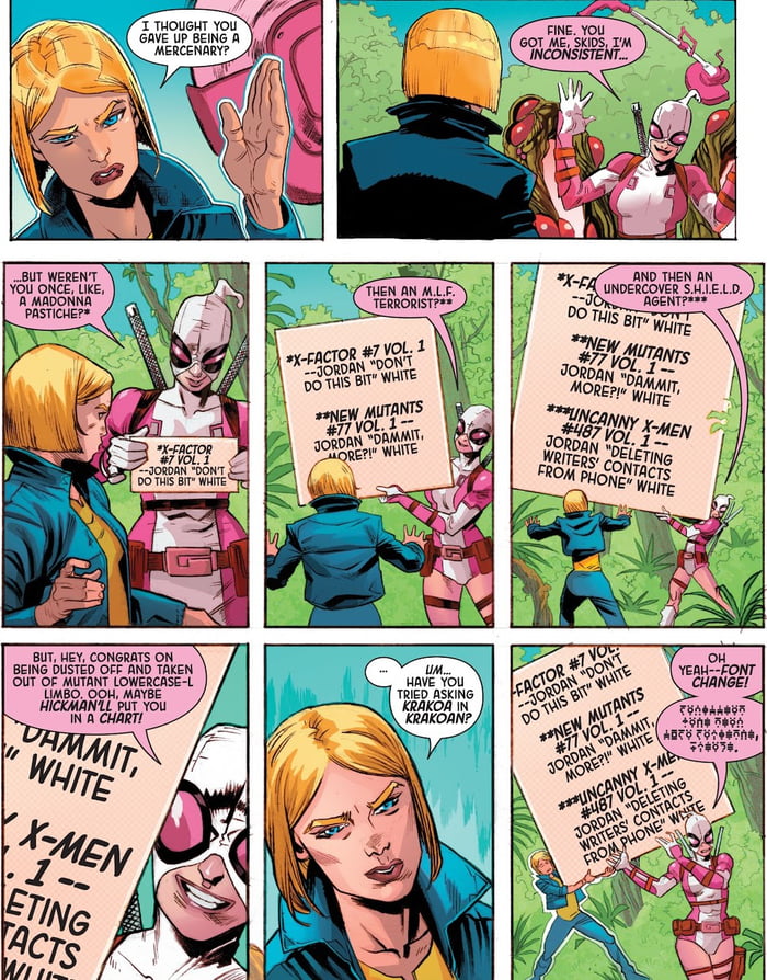 This gag about character consistency with Gwenpool & Skids made me ...