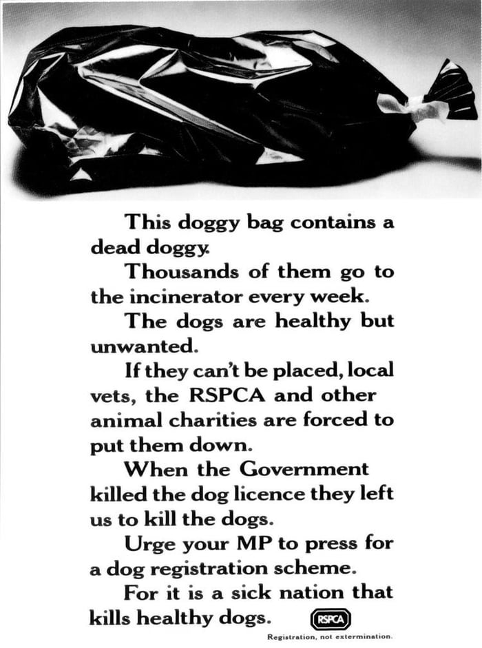 1990 RSPCA print ad to call for the introduction of a dog registration ...