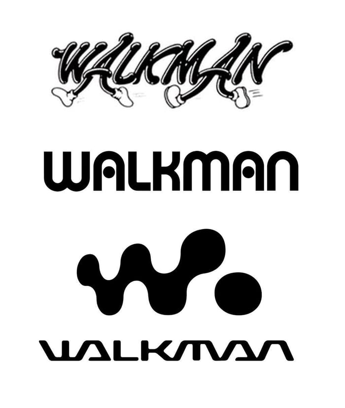 The Walkman logo evolved from a handwritten style in 1979 to a sleek ...