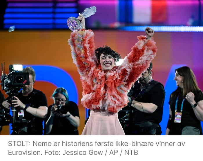 Translation : world's first non binary winner of Eurovision. Edit ...