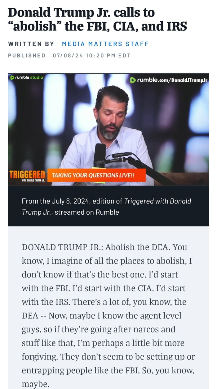 That's because the Trump crime family is being investigated by all 3 agencies. Abolishing it is ...