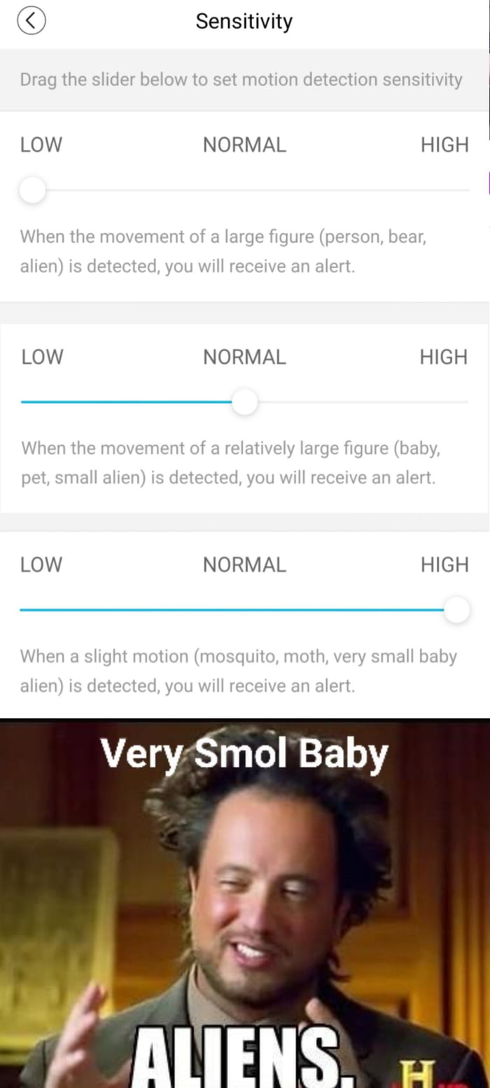 The different sensitivity settings for my security camera - 9GAG