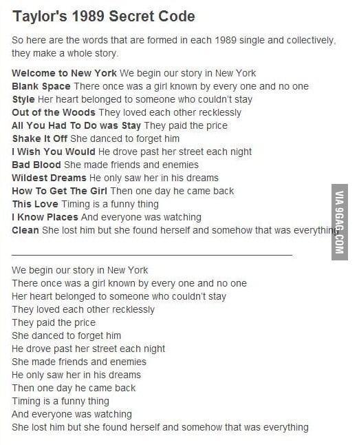 The story behind Taylor Swift's 1989 secret codes. - 9GAG