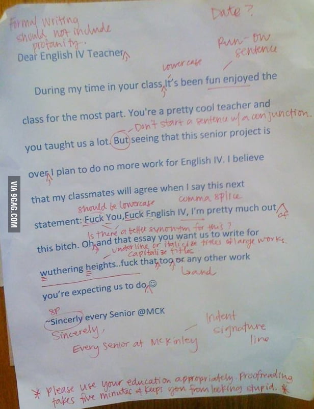 Teacher Grades Student’s F-You Letter. If you’re gonna cuss out your ...