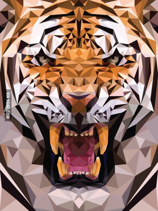 Geometric tiger made from triangles - 9GAG
