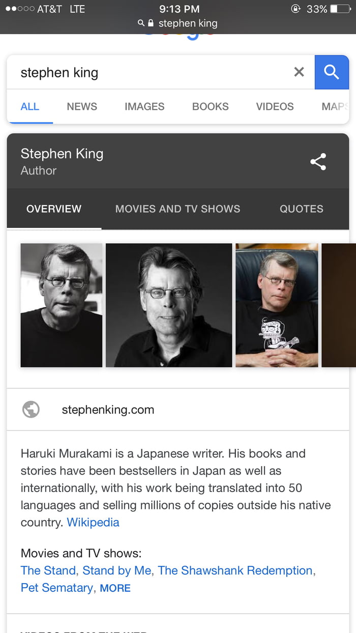 Stephen king Wikipedia right now - 9GAG
