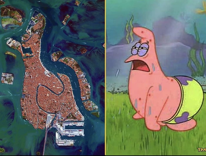 Am I too high or does Venice from above look like thirsty Patrick? - 9GAG