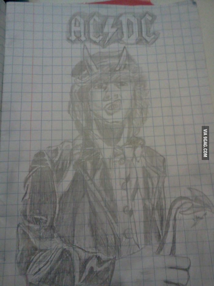Drawing made by myself, Angus Young AC/DC - 9GAG
