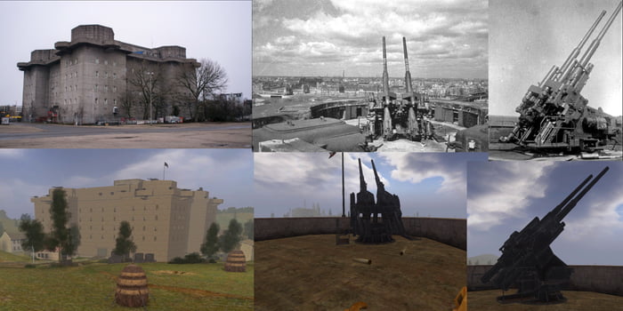 The flak tower or Flaktürme with 12.8 cm FlaK 40 cannons fully usable ...
