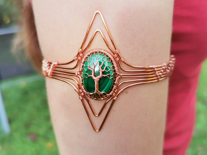 I used ten meters of coated copper wire to make this. The gemstone is malachite. - 9GAG