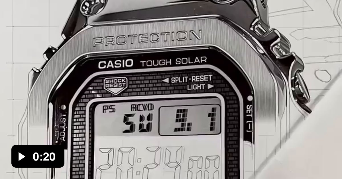 Pencil drawing of a G-Shock watch - 9GAG
