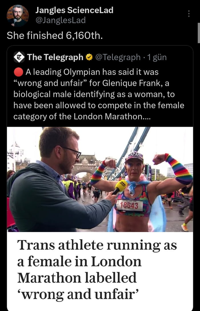 Trans athlete running in a marathon caused controversy (She finished in 6.160th) - 9GAG