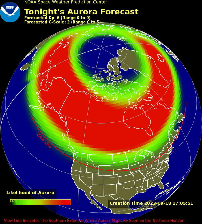 Tonight's Aurora Forecast (Credit: NOAA) - 9GAG