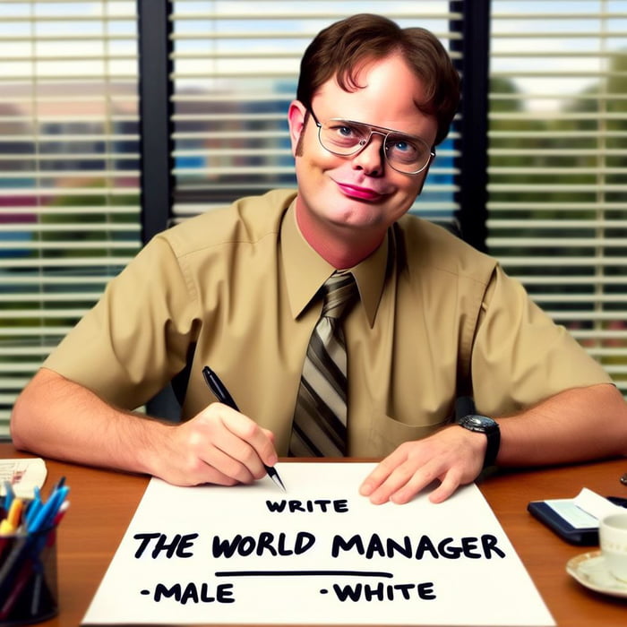 I just told AI to depict Dwight as world manager. The description of ...
