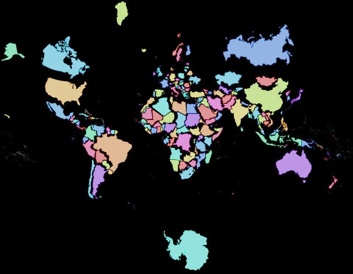 The Real Sizes Of Countries Not Distorted By The Mercator Projection the-real-sizes-of-countries-not-distorted-by-the-mercator-projection