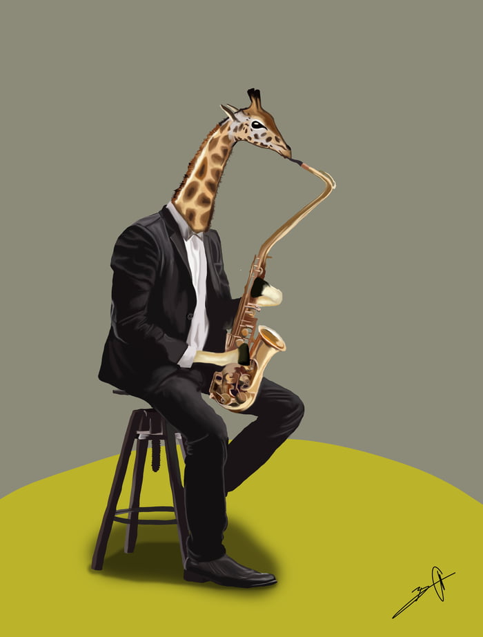 Just a giraffe...with a saxophone - 9GAG