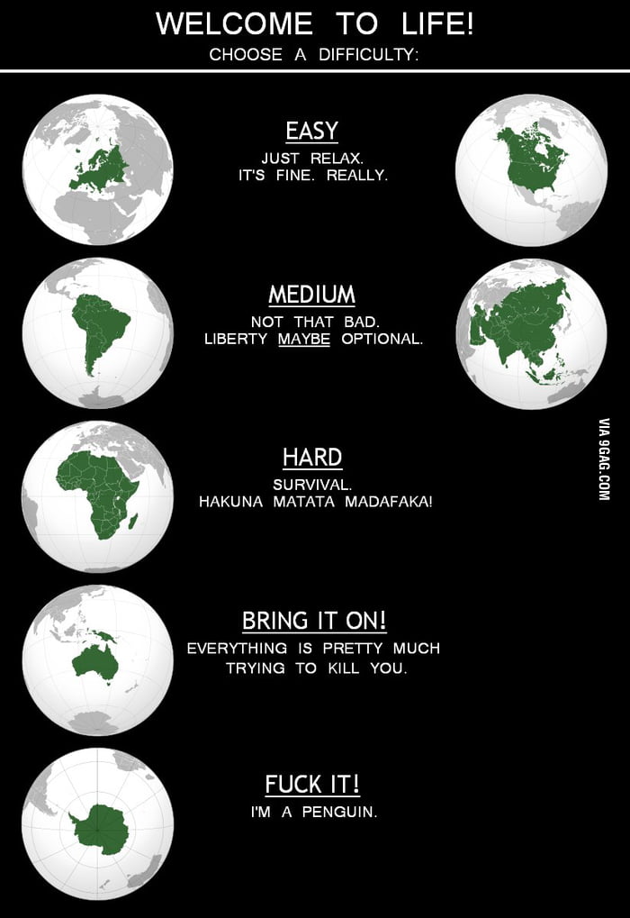 Difficulty of every continent. - 9GAG