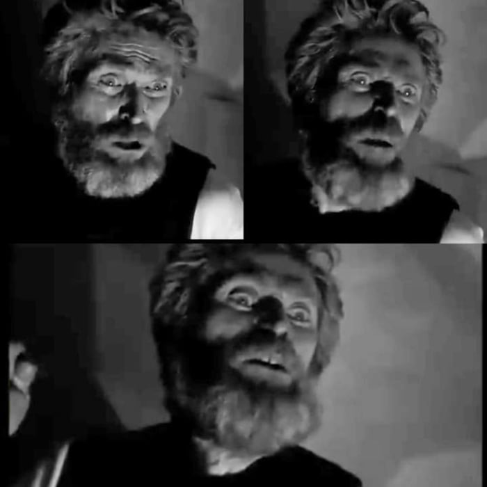 The scene in 'The Lighthouse' (2019) where Willem Dafoe's character ...