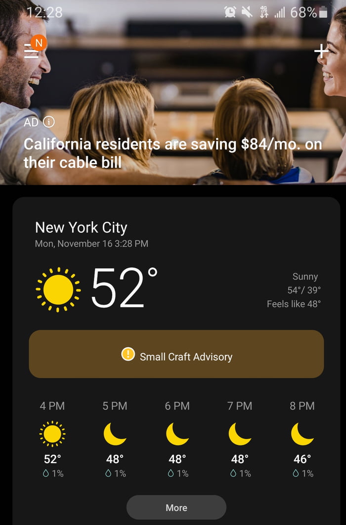 The default weather app on Samsung has ads now - 9GAG