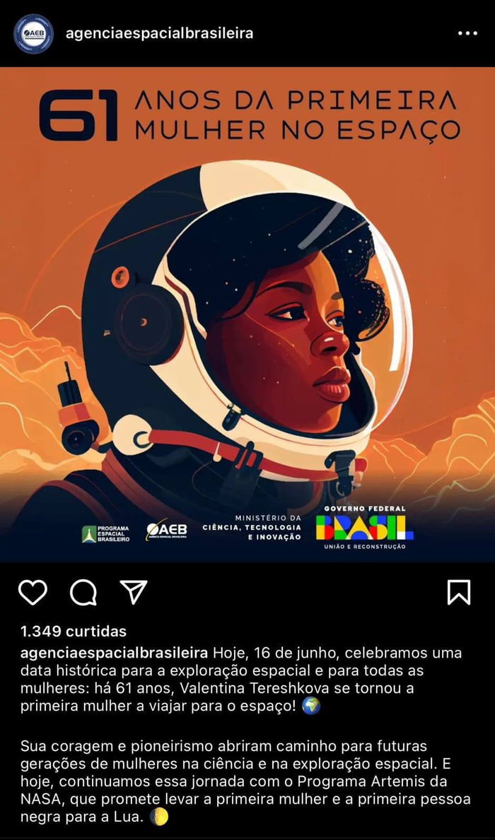 First woman to go to space, according to Brazilian state agency. - 9GAG