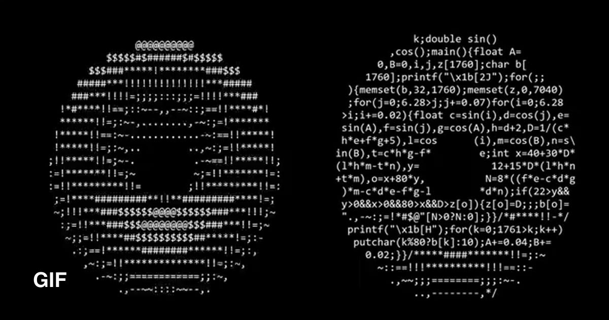 A floating ASCII donut, the code also a donut. - 9GAG