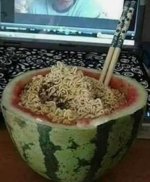 Do you think watermelon with noodles is a good combination? - 9GAG