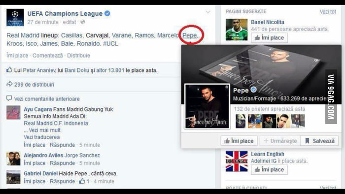 New player at Real Madrid .. Pepe romanian singer. UCL fail - 9GAG