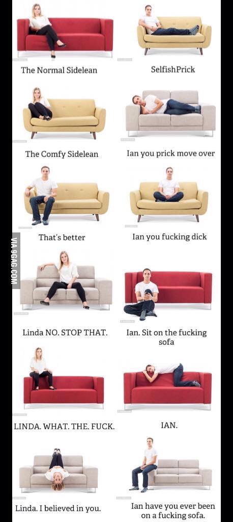 Sofa sitting positions - 9GAG