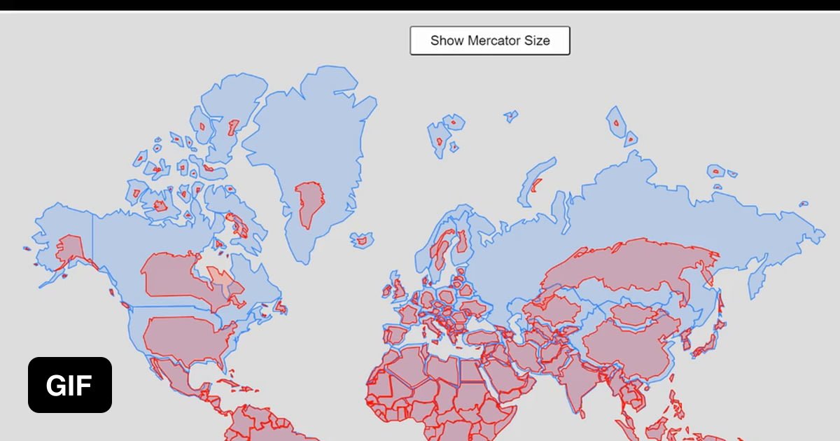 The real size of countries vs how they're shown on maps with the Mercator projection - 9GAG