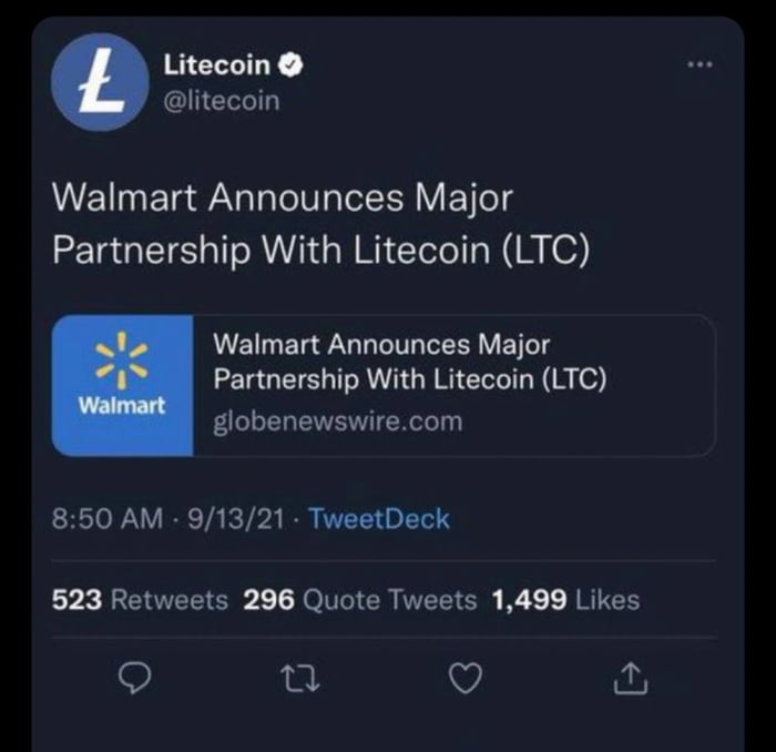 Reason for LTC pump. Fake news. They delete their tweets. It went up ...