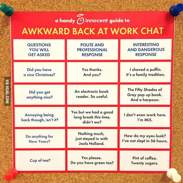 Awkward back at work chat - 9GAG