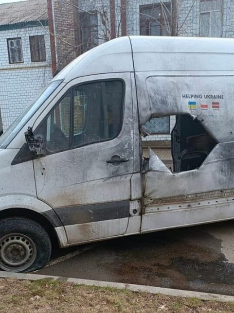 Humanitarian van was hit by a rocket. - 9GAG