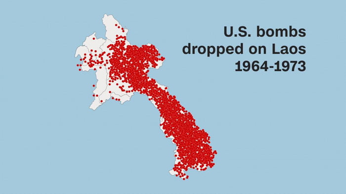U.S. bombs dropped on Laos. 270 million bombs were dropped on Laos in a ...