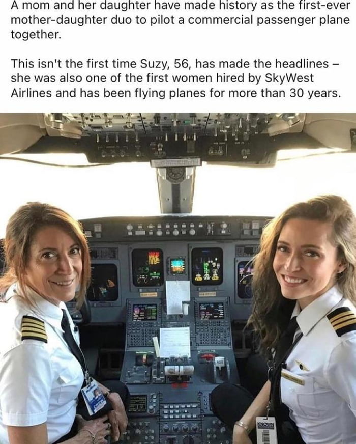 Suzy and Donna, the first mother & daughter crew to pilot a Skywest Airlines flight - 9GAG