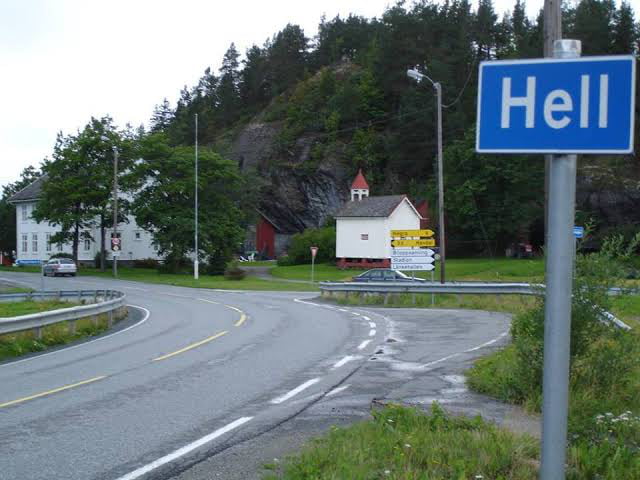 A village in Norway is called Hell, named after the overhanging cliff ...
