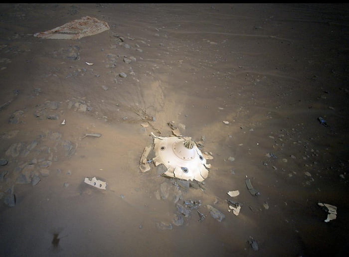 The remains of the Perseverance Rover capsule back shell which was ...