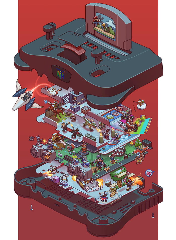 Awesome drawing of an N64. Let's try and figure out every game in there ...