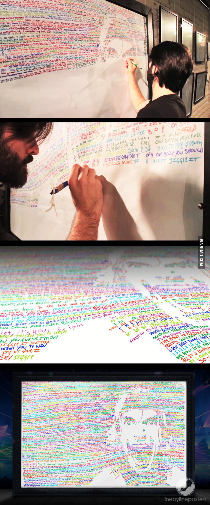 I hand write out complete lyrics, books and movies to make portraits ...