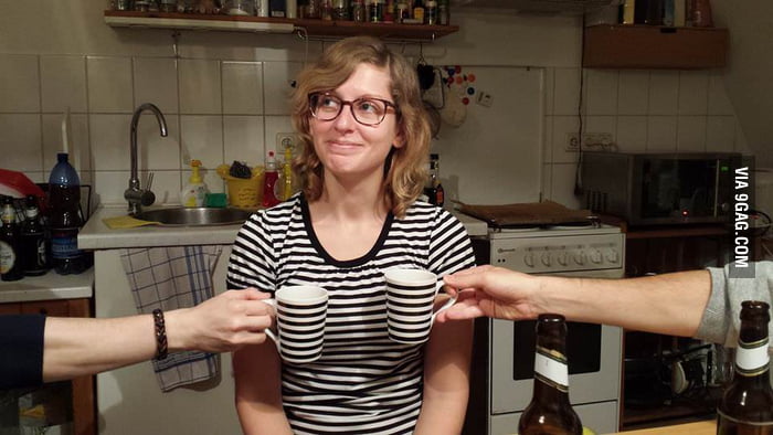 Two cups, one girl. - 9GAG