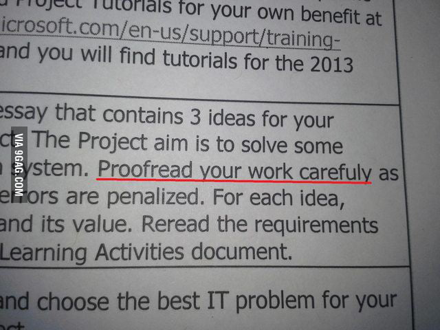 The syllabus for my 300-level college course says "Proofread your work ...